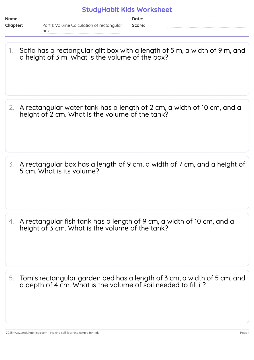 Fifth Grade Measurement Volume calculation of rectangular prisms with ...