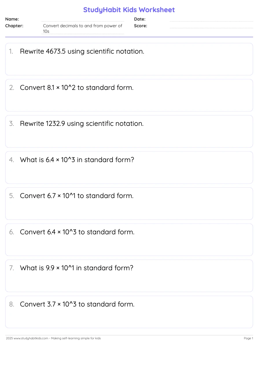 Fifth Grade Place Value Express decimals in power of 10s and exponents ...