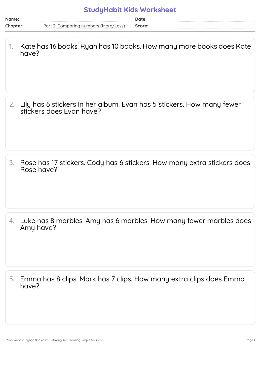 First Grade Word Problems Subtraction word problems within 20 worksheet ...