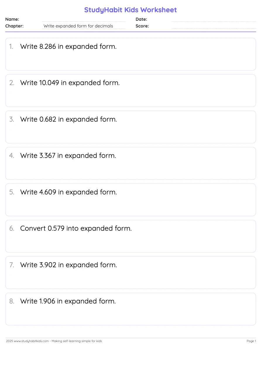 Free Expanded Form Worksheets
