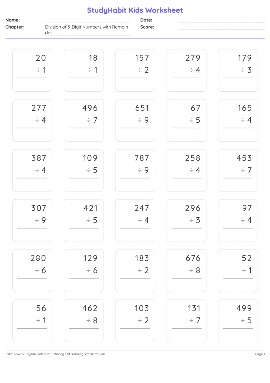 Math Worksheets Division