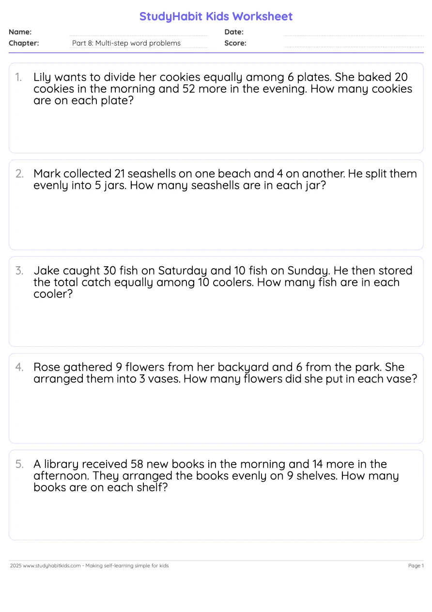 Fourth Grade Word Problems Multi-step problems with addition followed ...