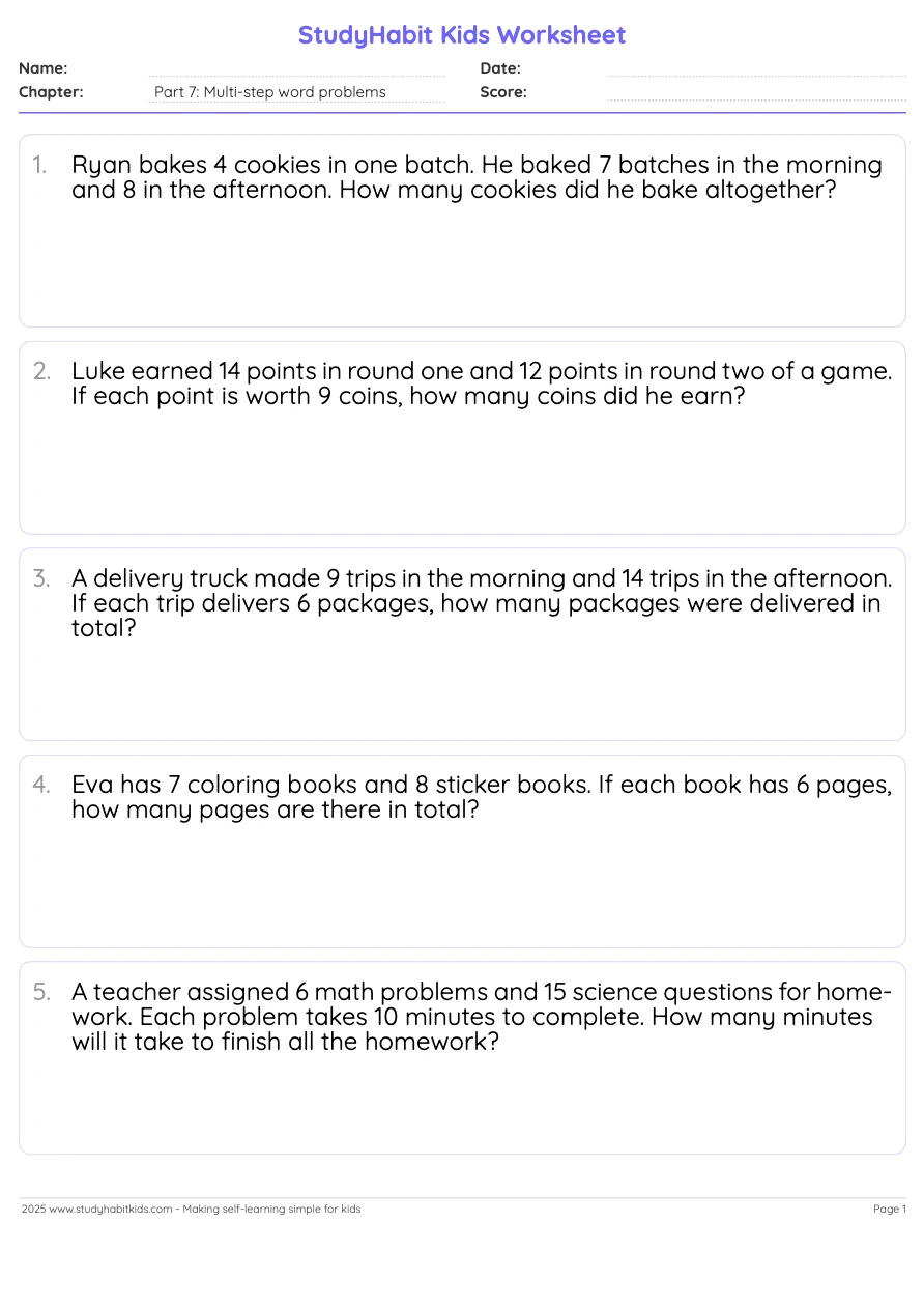 Fourth Grade Word Problems Multi-step problems with addition followed ...