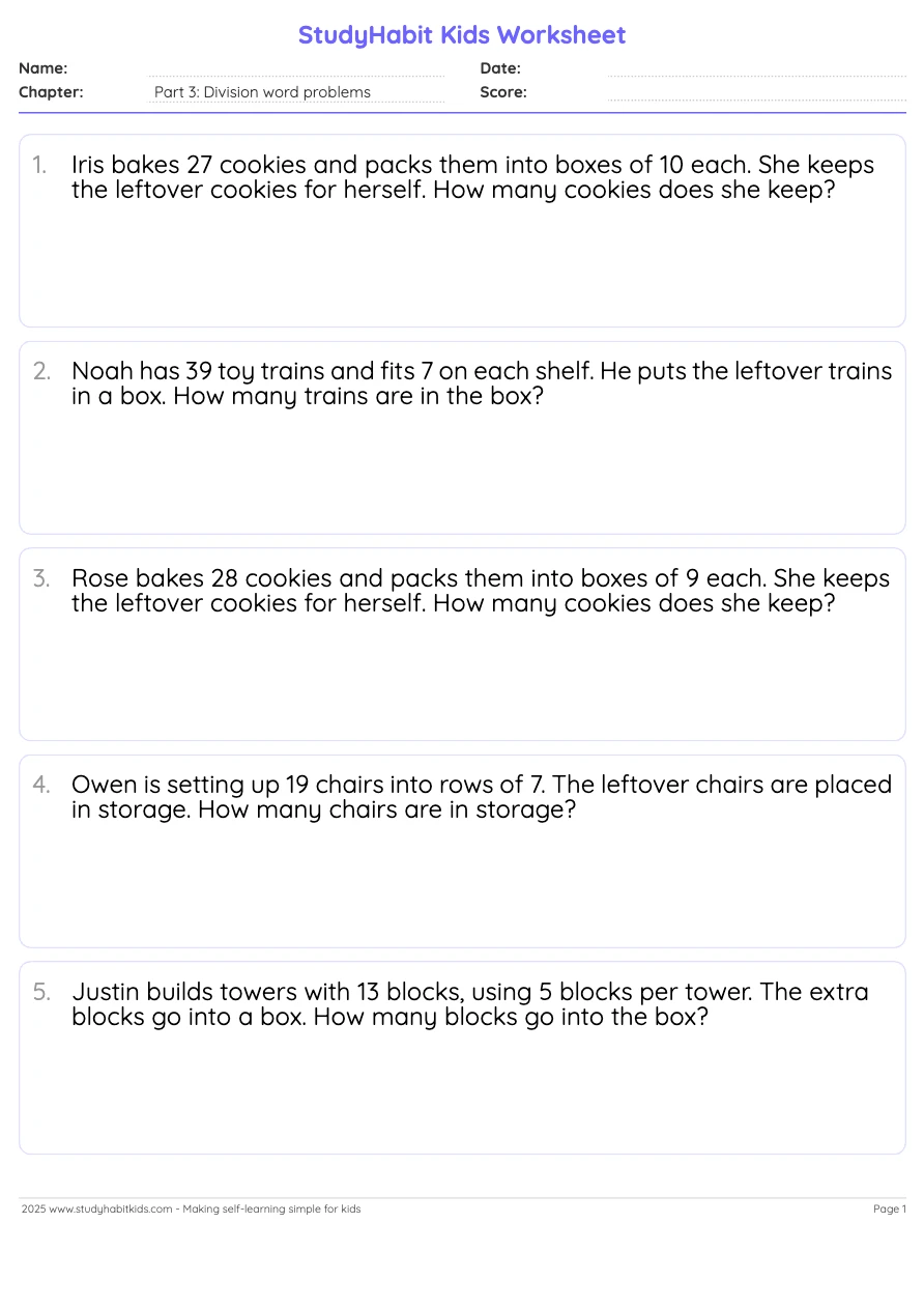 Fourth Grade Word Problems Word problems where remainders are the ...