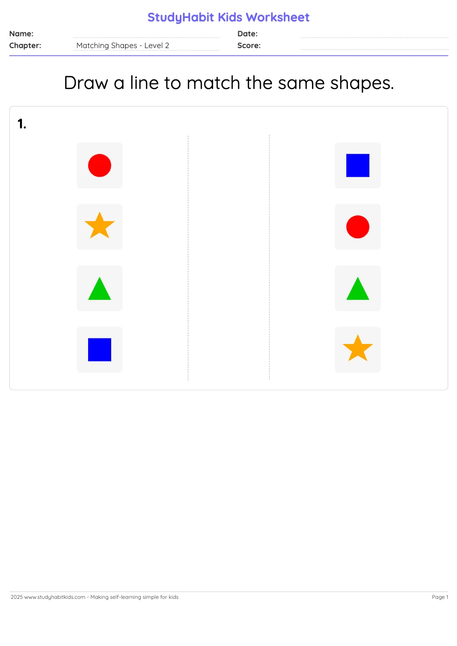 Kindergarten Matching Match 4 pairs of shapes worksheet preview - Free ...