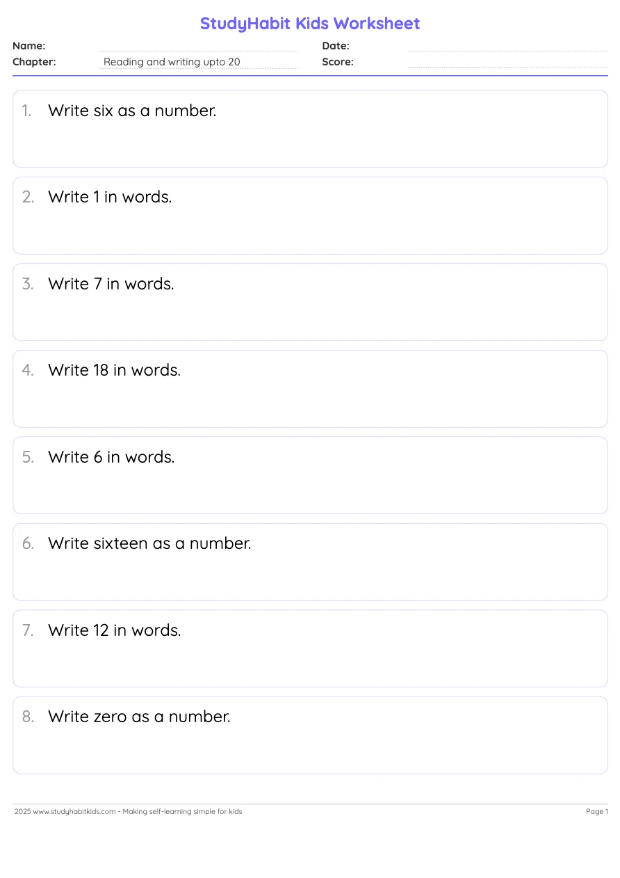 Kindergarten Number Sequence Reading and writing upto 20 worksheet ...