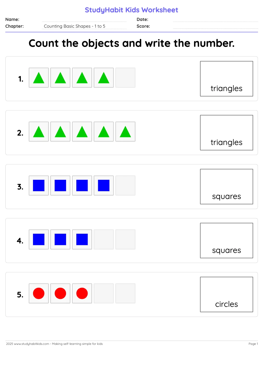 Pre Kindergarten Counting Worksheets