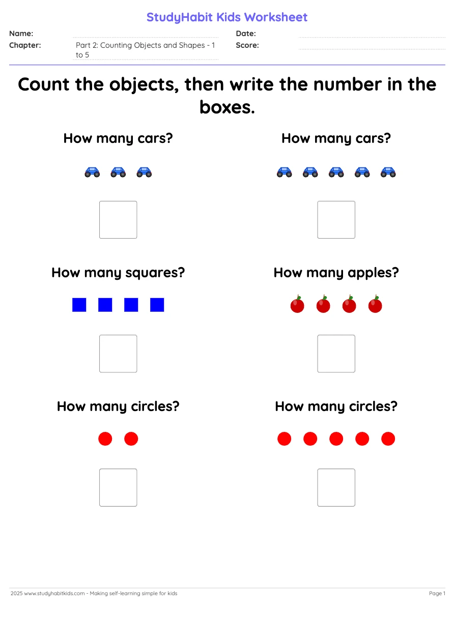 Pre-Kindergarten Counting Count and write the number of objects and ...