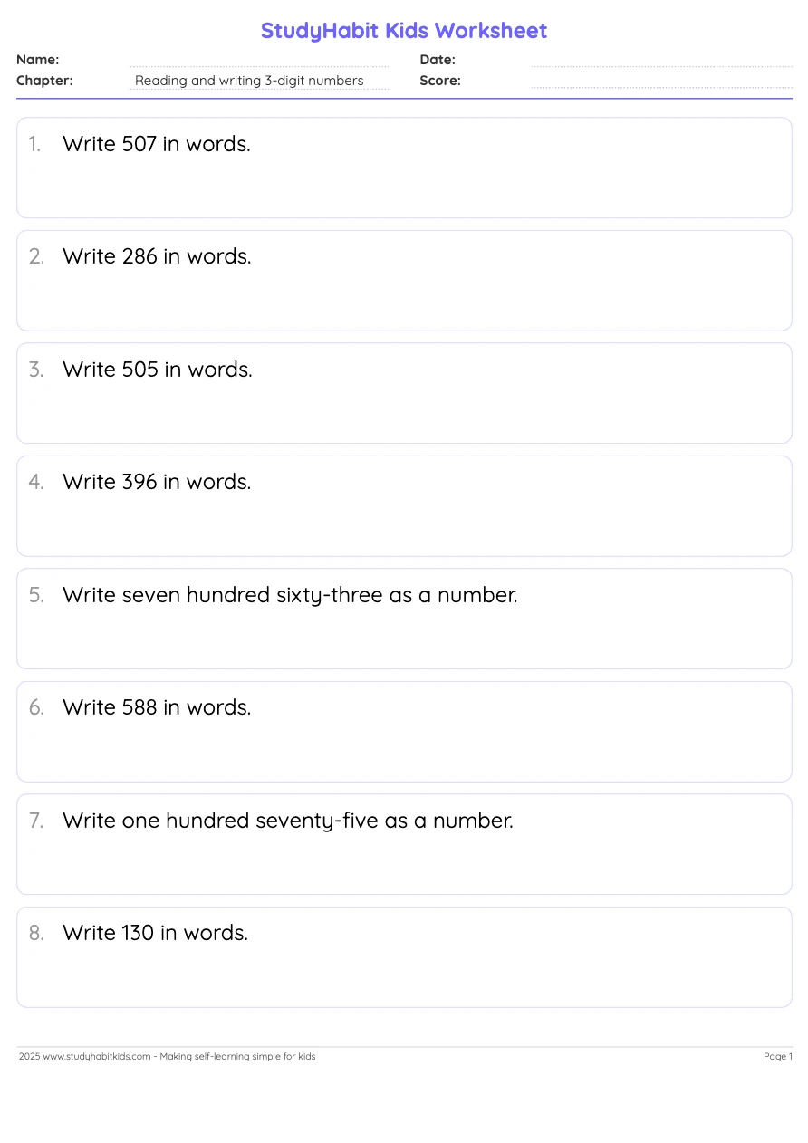 Second Grade Place Value Reading and writing 3-digit numbers worksheet ...