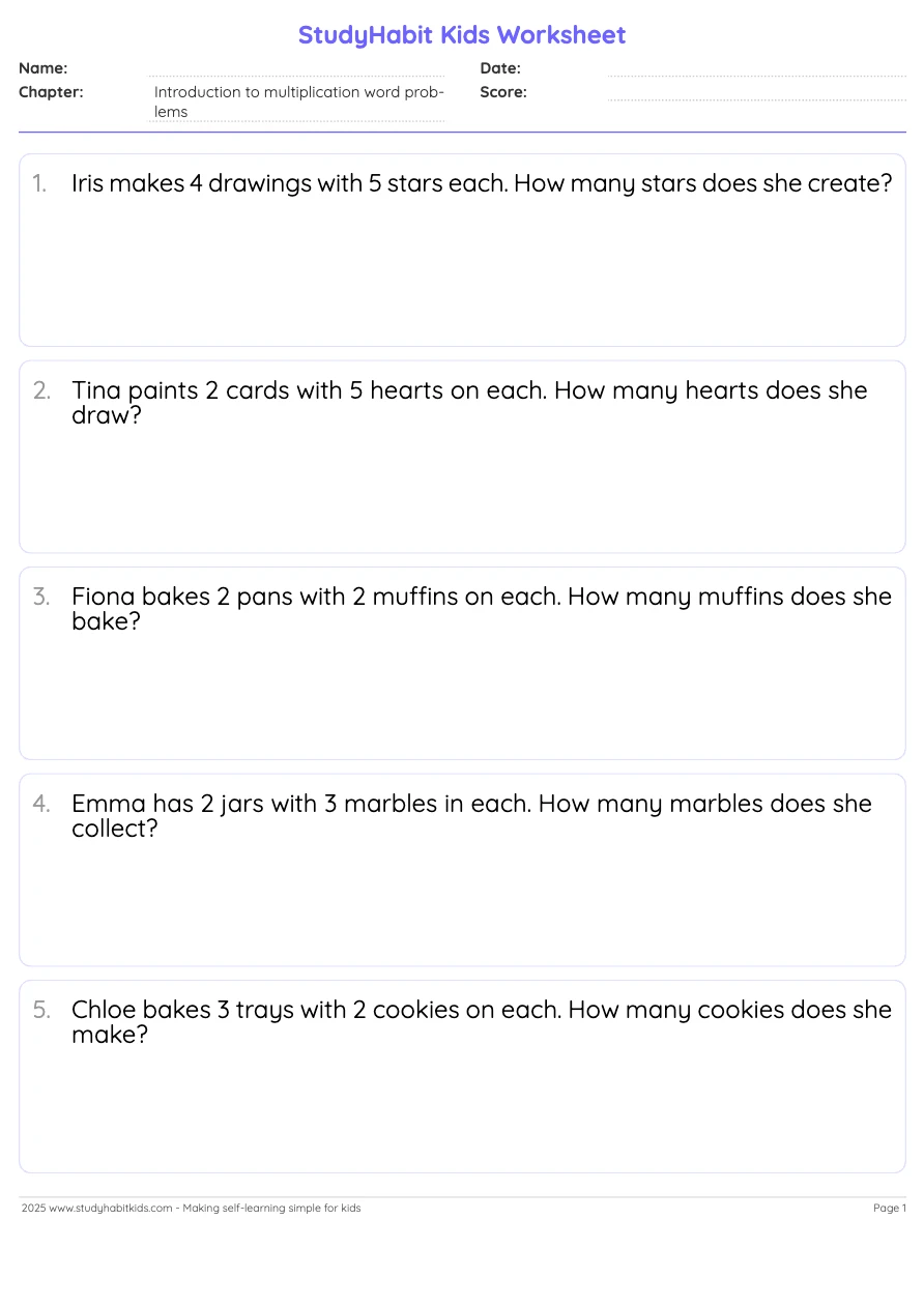 Second Grade Word Problems Introduction to multiplication word problems worksheet preview - Free ...