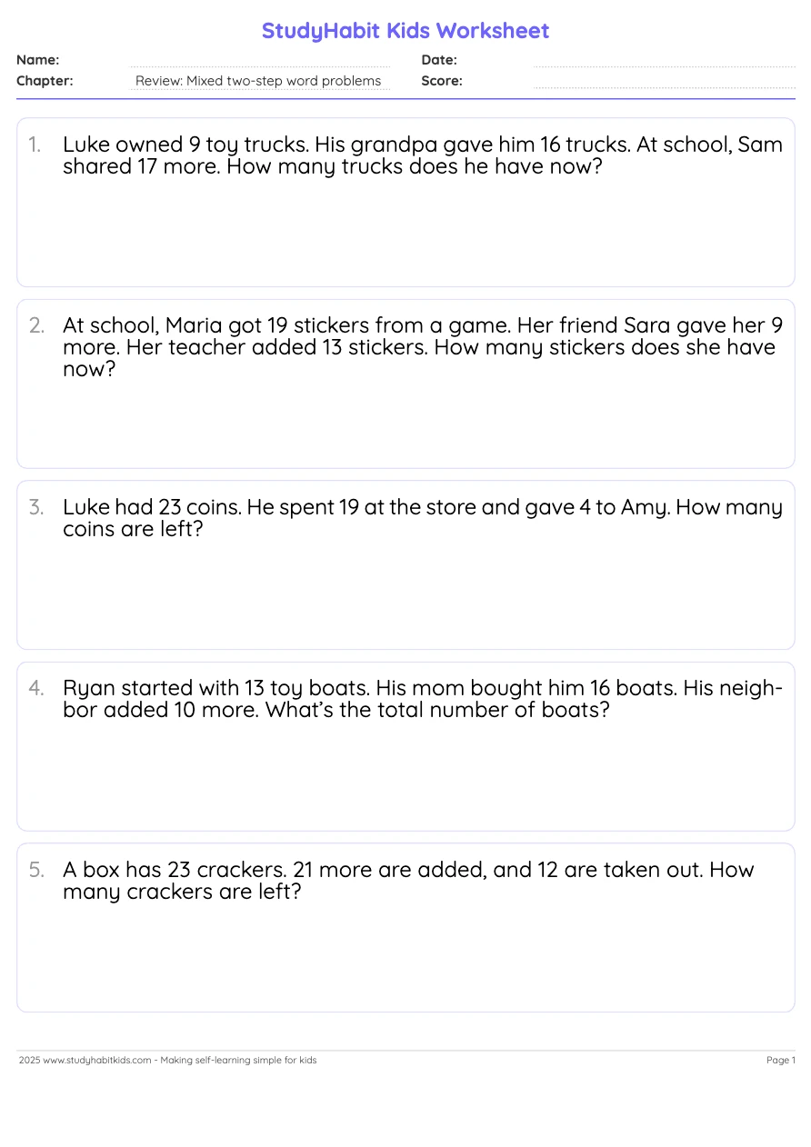 Second Grade Word Problems Review of word problems from above with ...