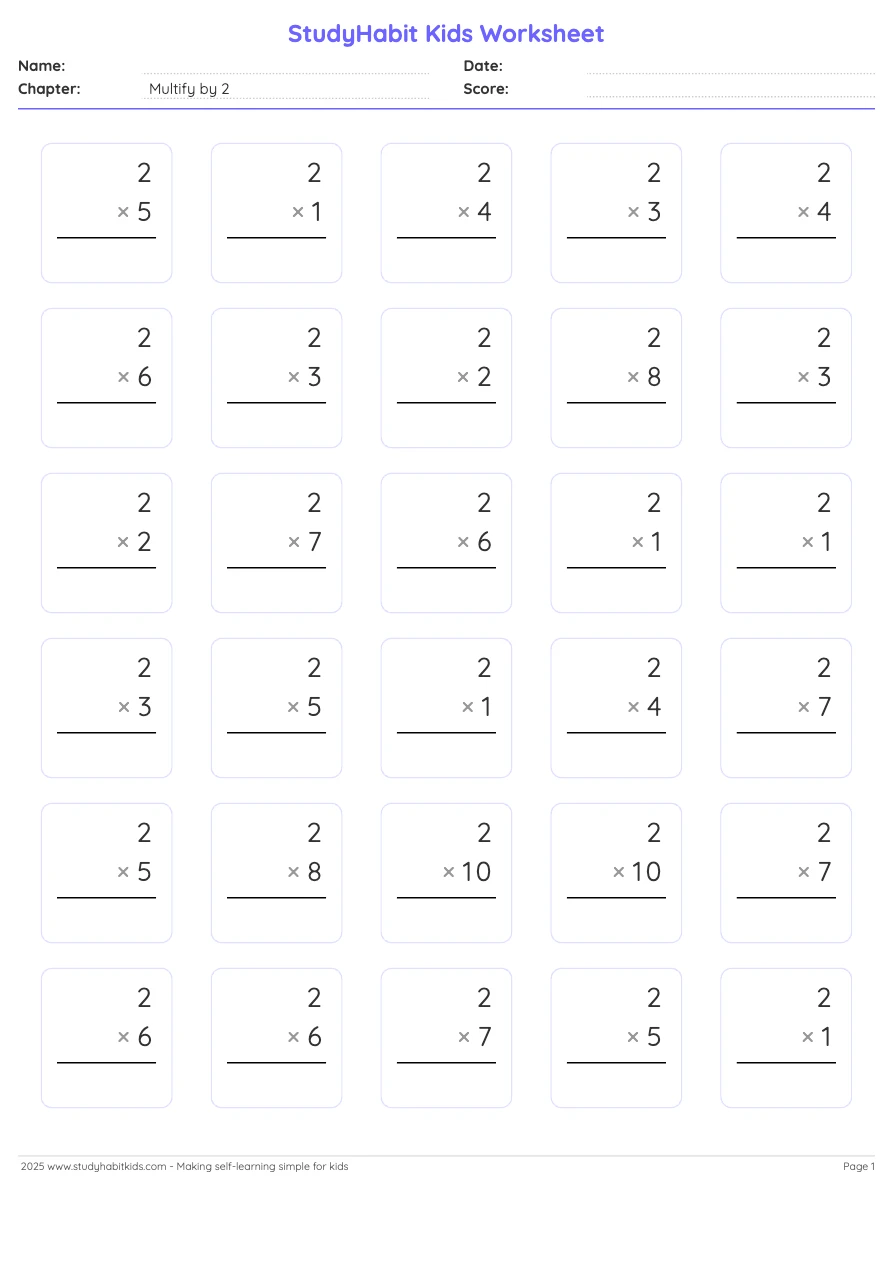 Third Grade Multiplication Multify by 2 worksheet preview - Free ...
