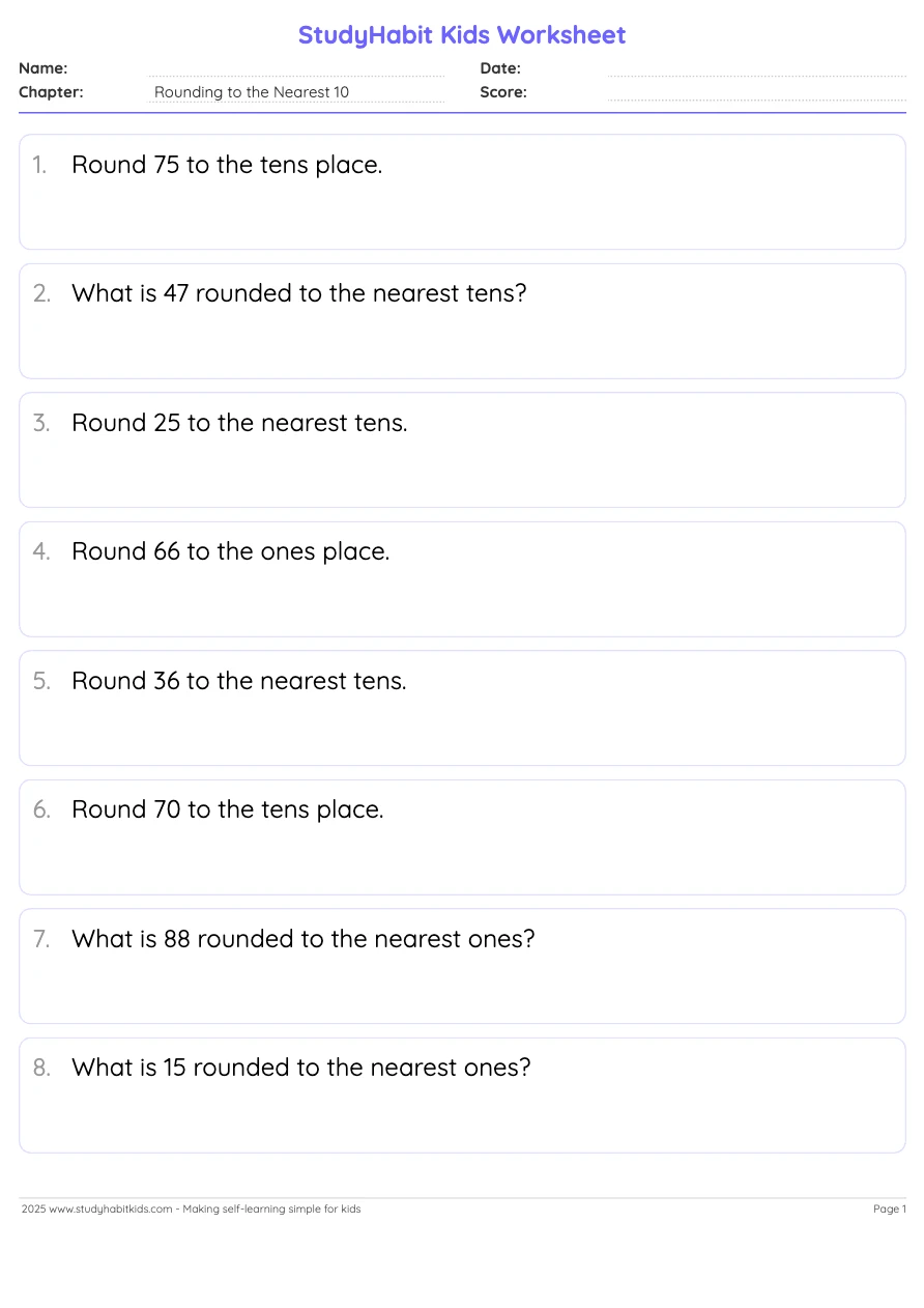 Third Grade Place Value Rounding to the Nearest 10 worksheet preview ...